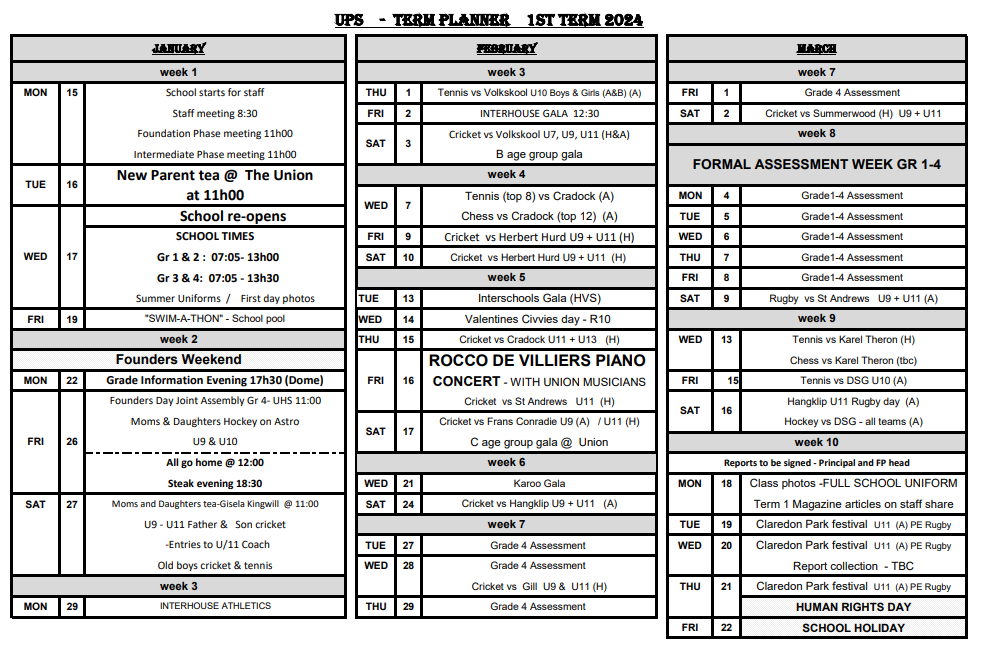 Term Planner – Union Preparatory School
